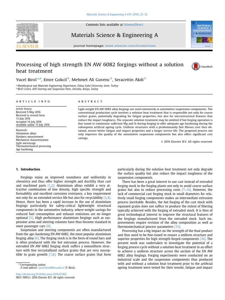 17 Processing of High Strength EN AW 6082 Forgings Without A Solution ...