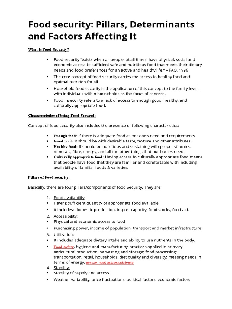 Food Security: Pillars, Determinants and Factors Affecting It ...