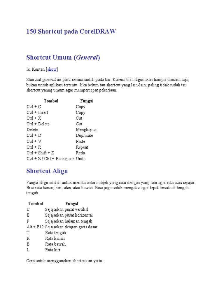 150 Shortcut Pada CorelDRAW | PDF