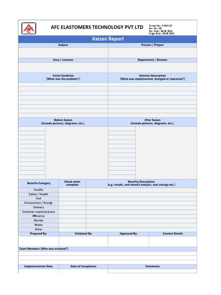 Kaizen Report for AFC Elastomers | PDF