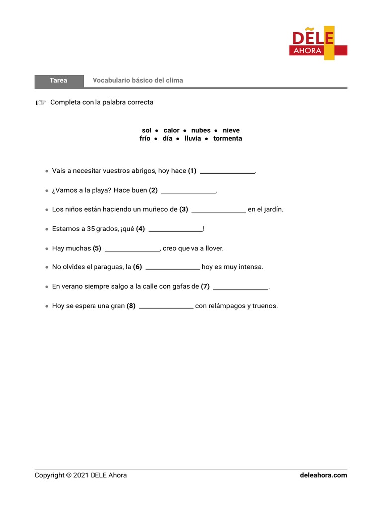 Vocabulario Basico Del Clima | PDF