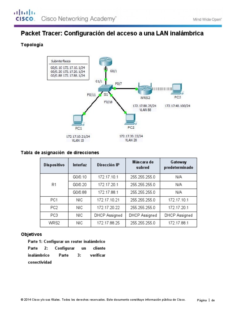 Packet Tracer - Configuración Del Acceso A Una LAN Inalámbrica | Descargar gratis PDF ...
