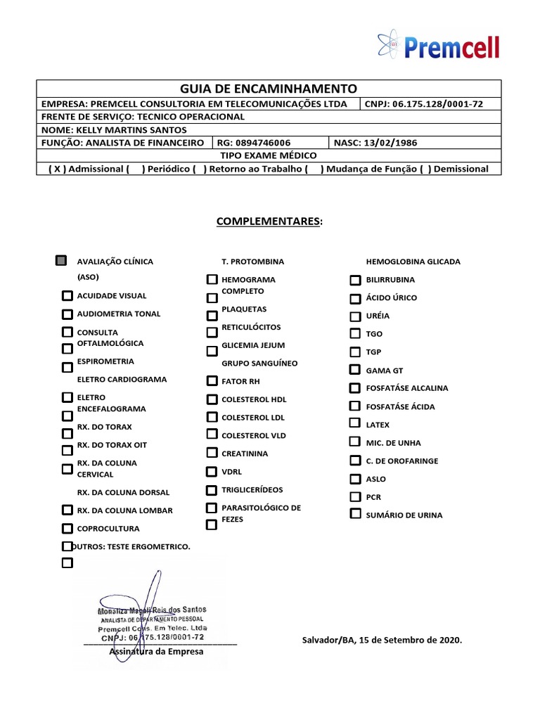 018 Modelo - Guia Encaminhamento Exame Admissional - ADM | PDF | Medicina Clínica | Distúrbios ...