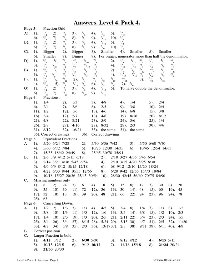 © Www.10ticks - Co.uk Level 4 Pack 4. Answers. Page 1 | PDF | Abstract ...