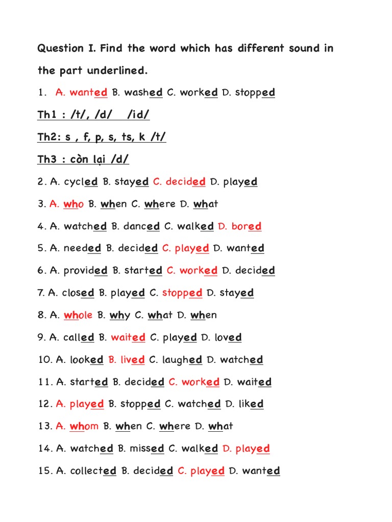 A. Wanted: Question I. Find The Word Which Has Different Sound in The ...