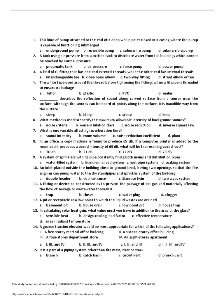 BU Exit Exam Reviewer 1 PDF | PDF | Electrical Wiring | Plumbing