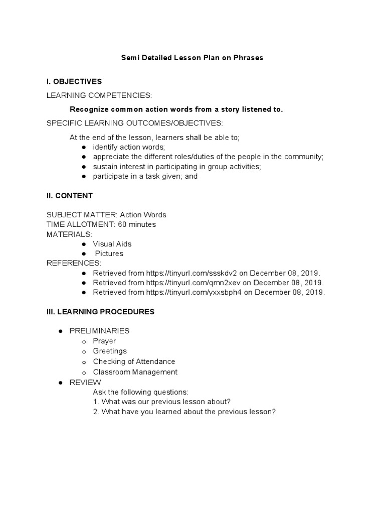 Integrated Lesson Plan on Action Words | PDF | Lesson Plan | Teachers