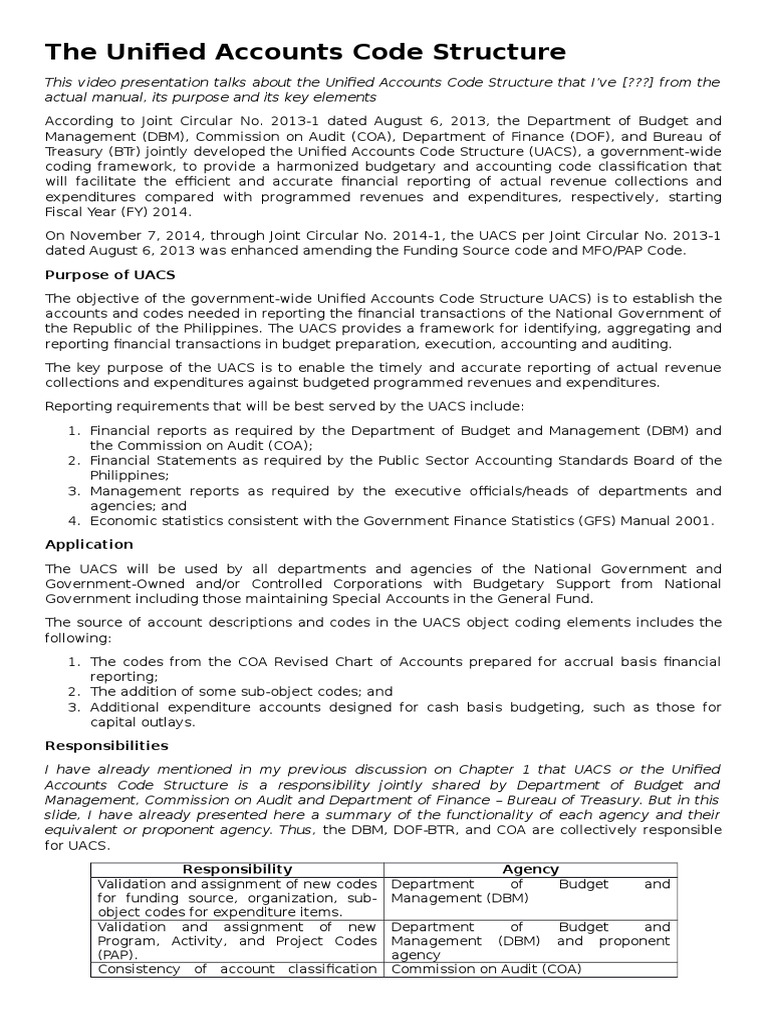 The Unified Accounts Code Structure: Purpose of UACS | PDF ...