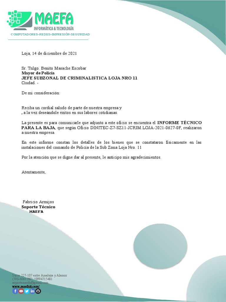 Informe Técnico de Baja de Equipos DINITEC | PDF | Informática ...