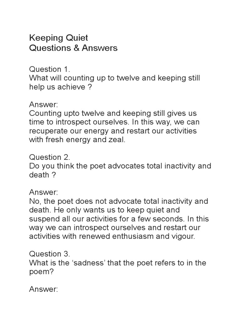 Keeping Quiet Questions & Answers | PDF
