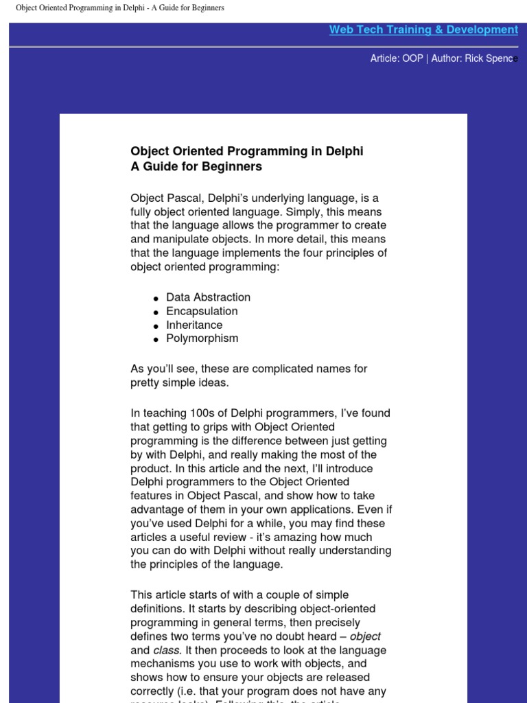Object Oriented Programming In Delphi Pdf Class Computer Programming Method Computer 9616