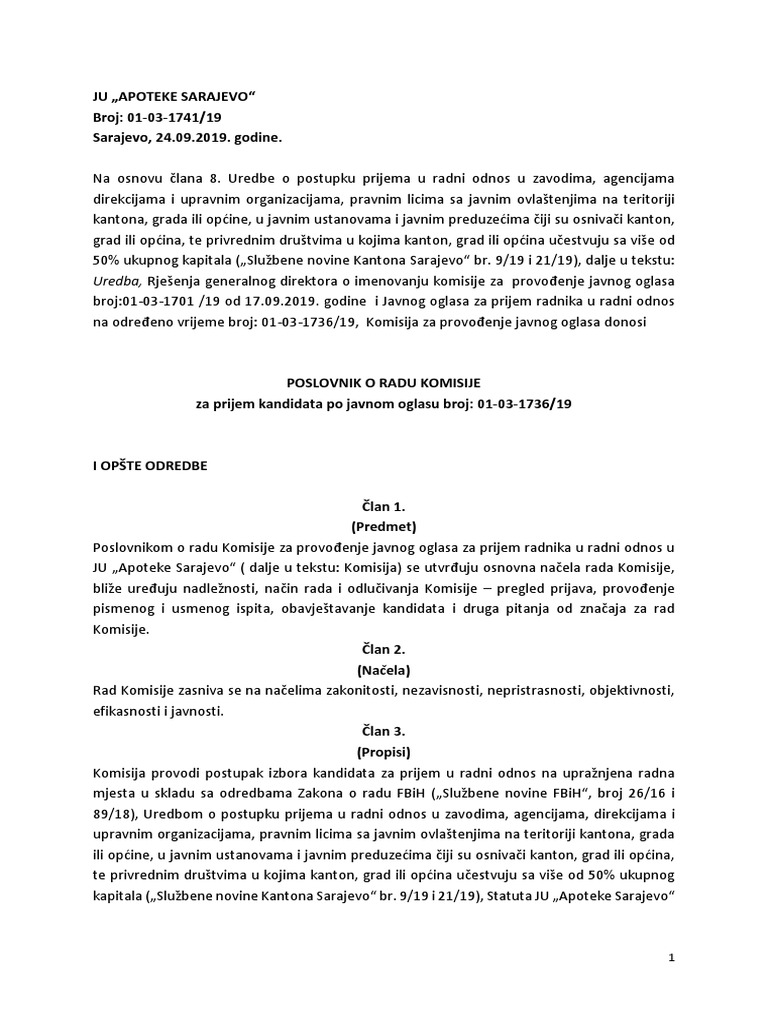 Poslovnik o Radu Komisije 240919 | PDF