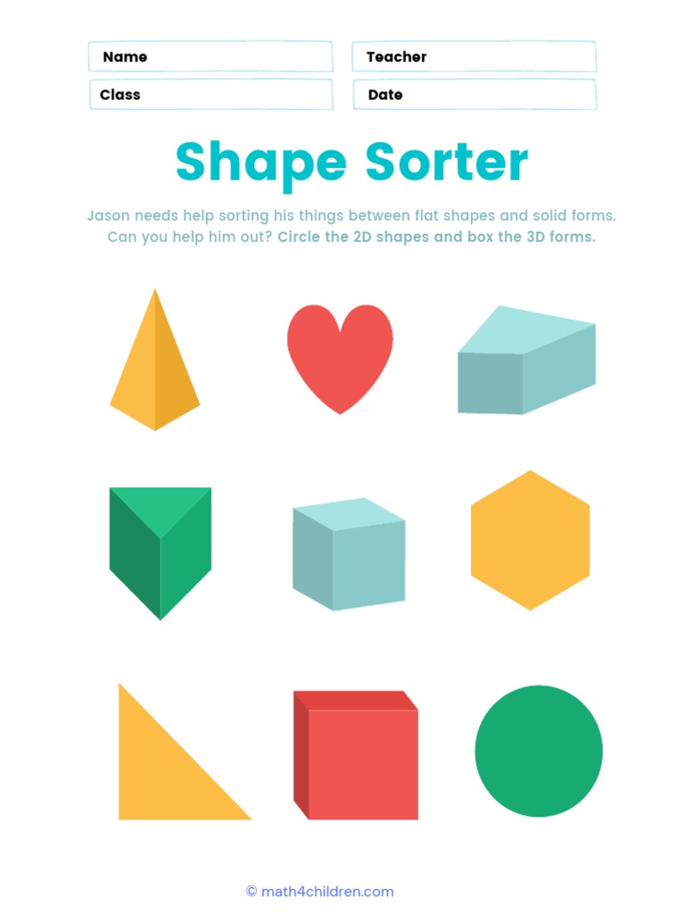 2d and 3d Shapes Sorting Exercise | PDF | Teaching Methods & Materials