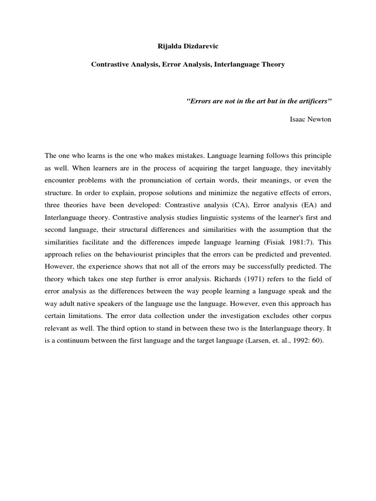 Contrastive - Analysis - Interlanguage - Theory Relationship | PDF | Second Language Acquisition ...