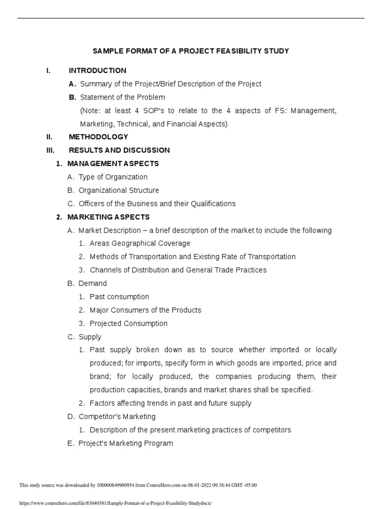 Sample Format of A Project Feasibility Study | PDF | Cost Of Goods Sold ...