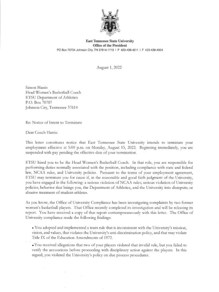 ETSU Letter To Harris | PDF