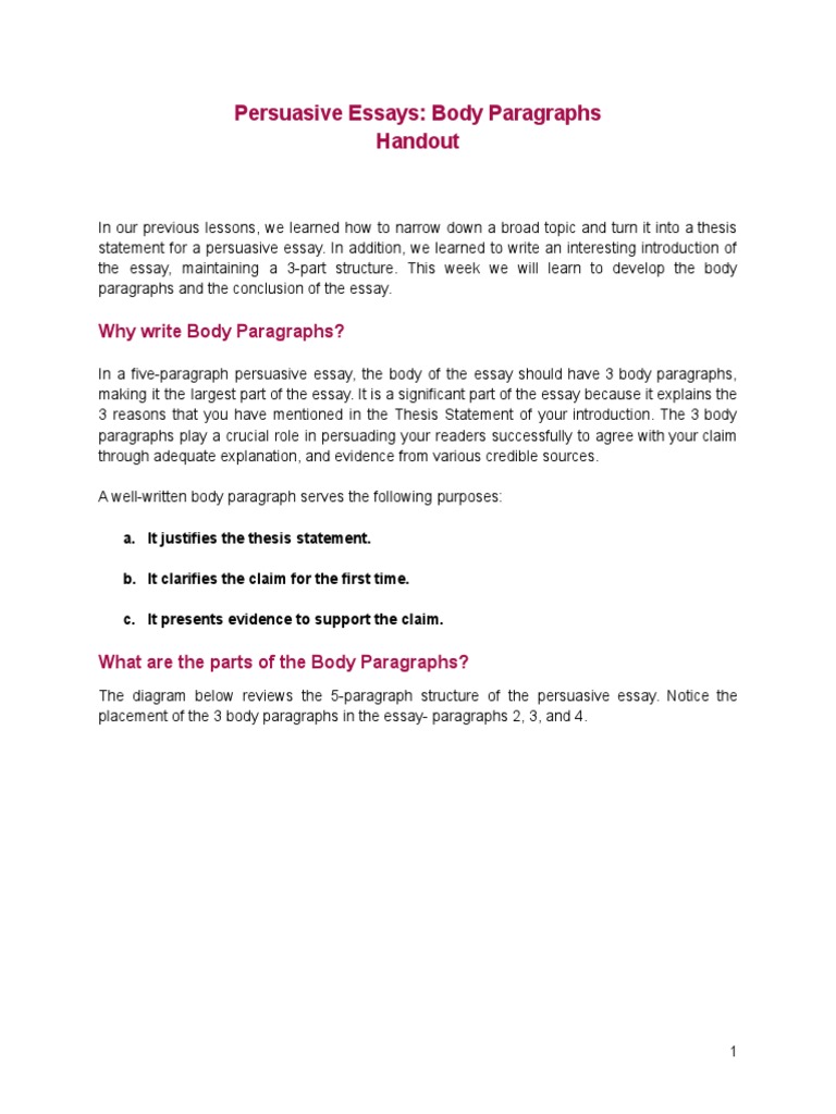 Persuasive Essay Body Writing | PDF | Essays | Paragraph