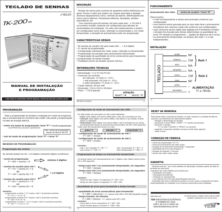 TK 200 NC | PDF | Relé | Teclado de computador