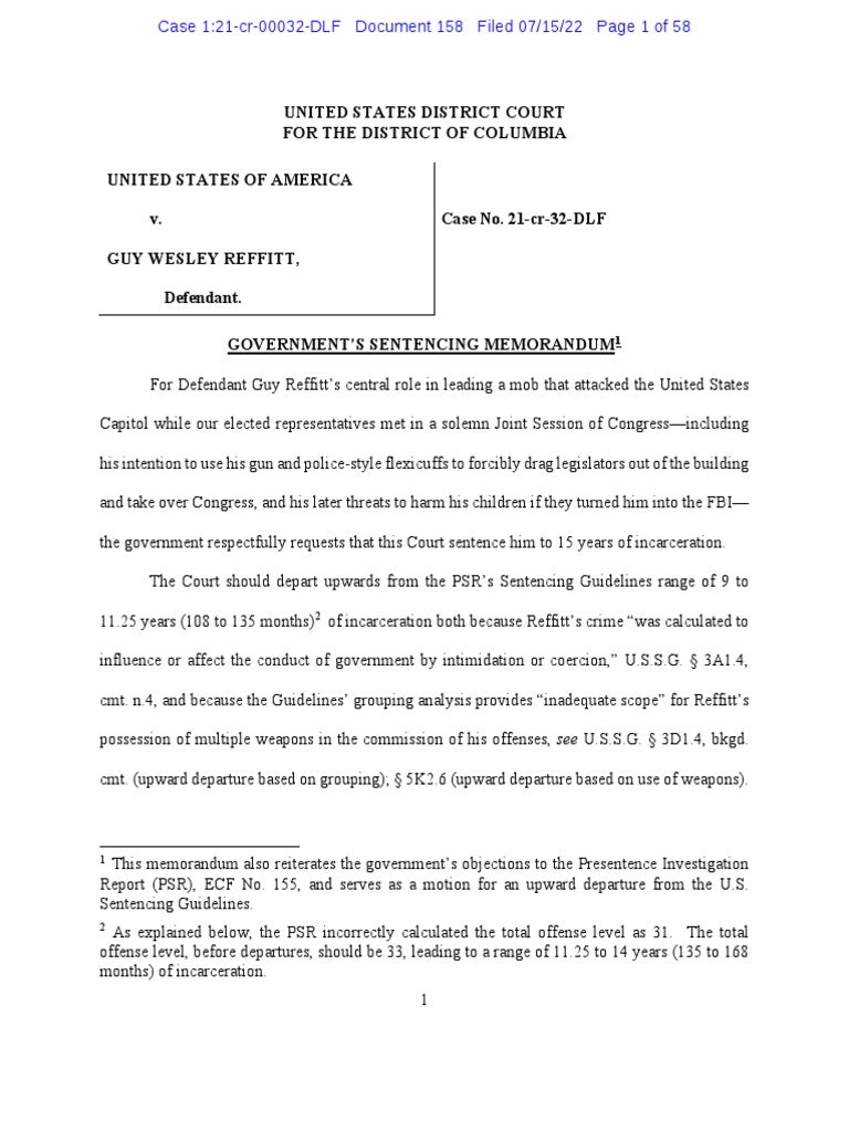 Govt Sentencing Memo For Guy Reffitt | Descargar gratis PDF | United ...