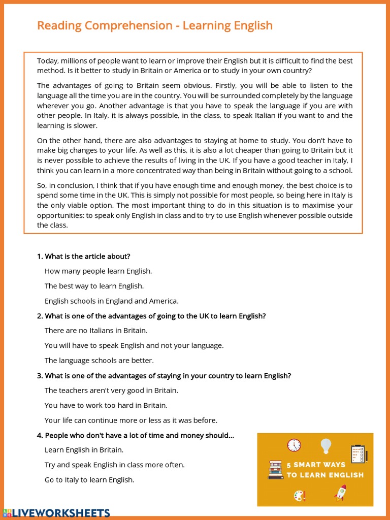 Reading Comprehension - Learning English | PDF | English Language