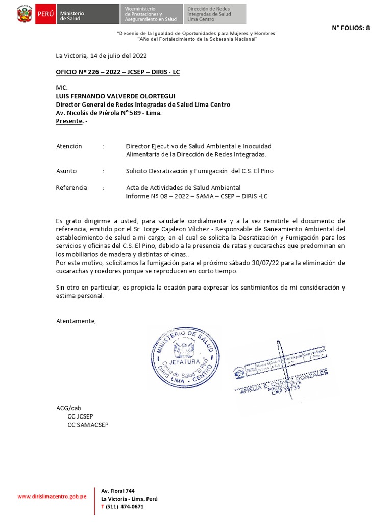 Oficio #226 - 2022 - Jcsep - Diris - LC | PDF