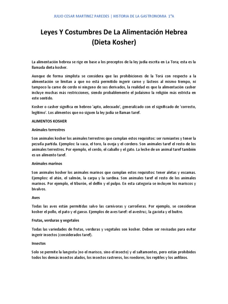 Leyes y Costumbres de la Alimentación Kosher | PDF | Comida y bebida ...