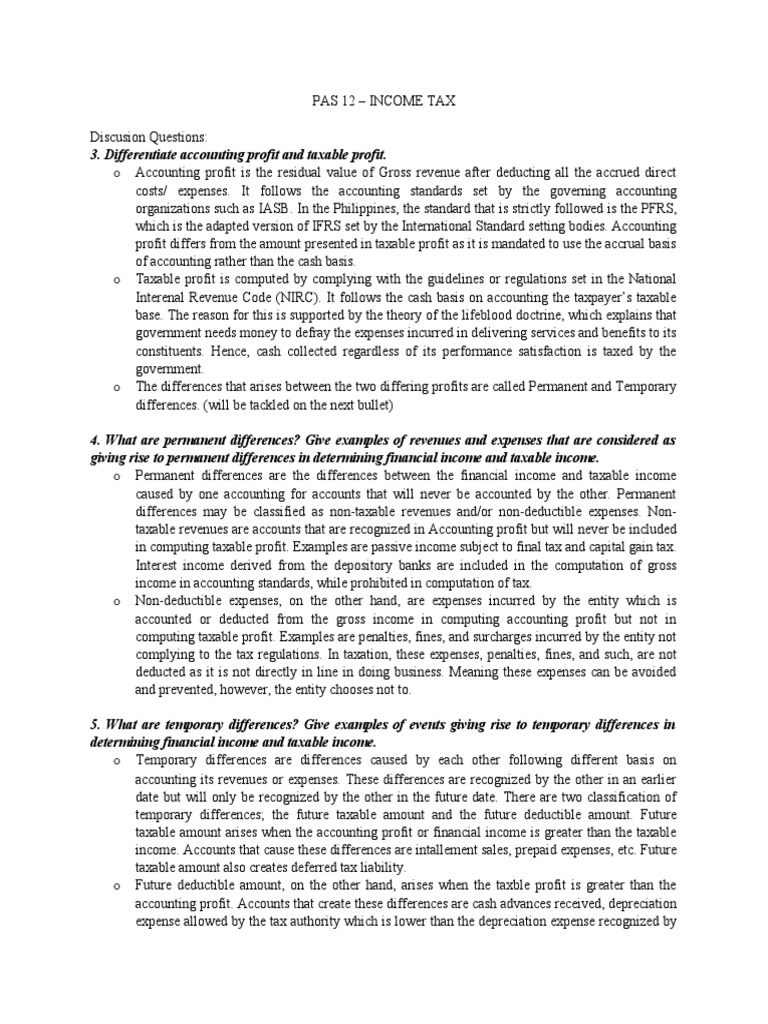 PAS 12 - Income Tax - Assignment | PDF | Tax Expense | Deferred Tax