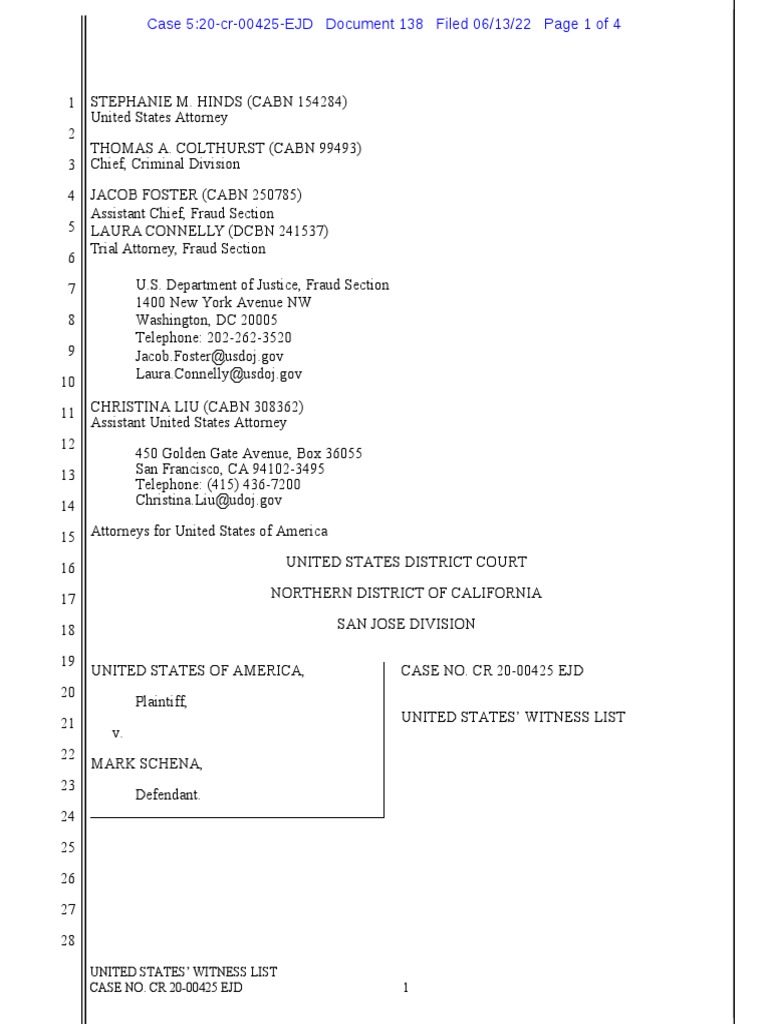 DOJ Witness List | PDF | Public Law | Justice