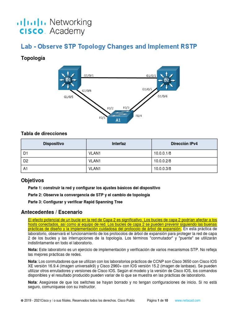 2.1.2 Lab Observe STP Topology Changes and Implement RSTP | PDF | Protocolos de comunicaciones ...