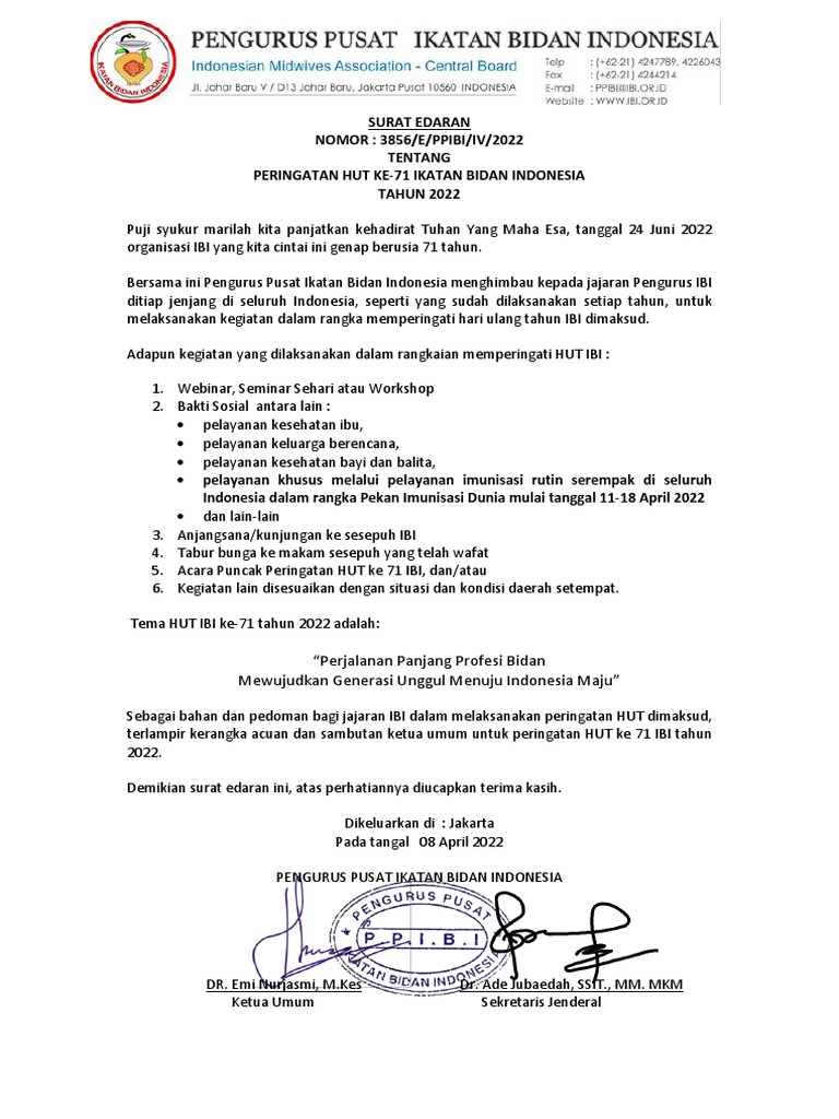 Surat Edaran-ToR-Sambutan HUT IBI 71 2022-EDIT123 | PDF
