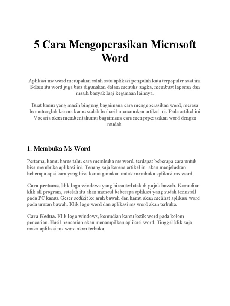 5 Cara Mengoperasikan Microsoft Word | PDF