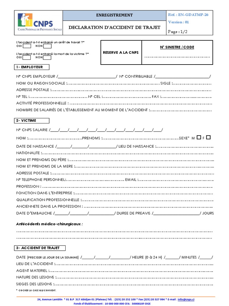 Declaration Accident de Trajet | PDF