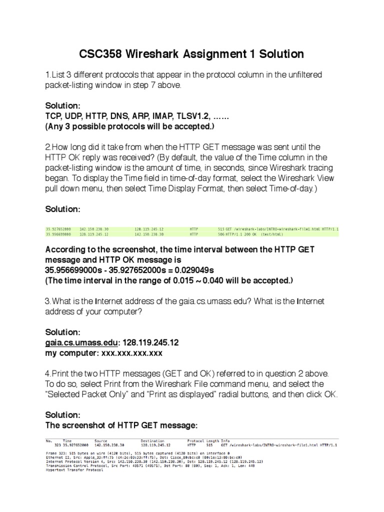 CSC358 Wireshark Assignment 1 Solution | PDF