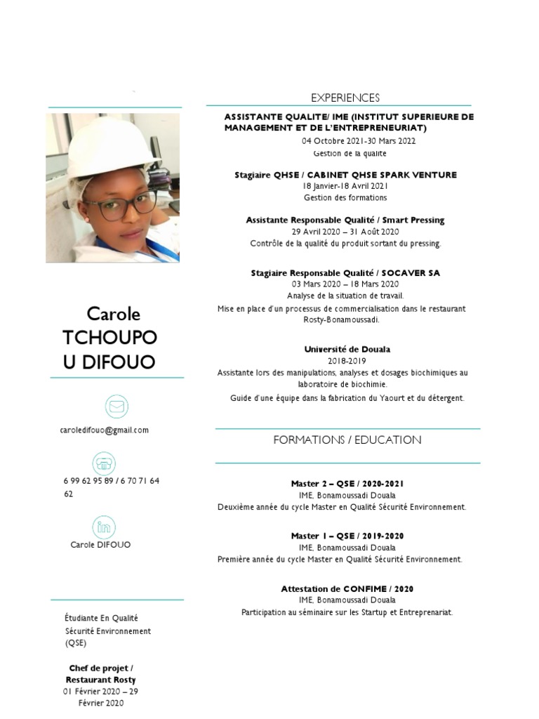 Tchoupou Difouo Carole CV | PDF | Évolution de carrière | Affaires