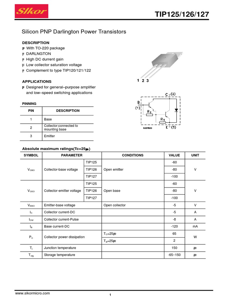 Silicon PNP Darlington Power Transistors: Description | PDF | Semiconductors | Semiconductor Devices