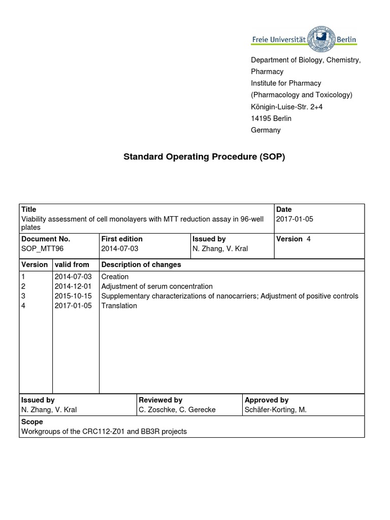 Standard Operating Procedure (SOP) : Title Date | PDF | Mass ...