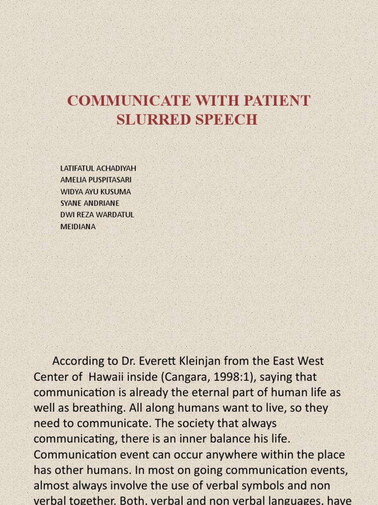 Analyzing the Causes and Symptoms of Slurred Speech in Patients | PDF ...