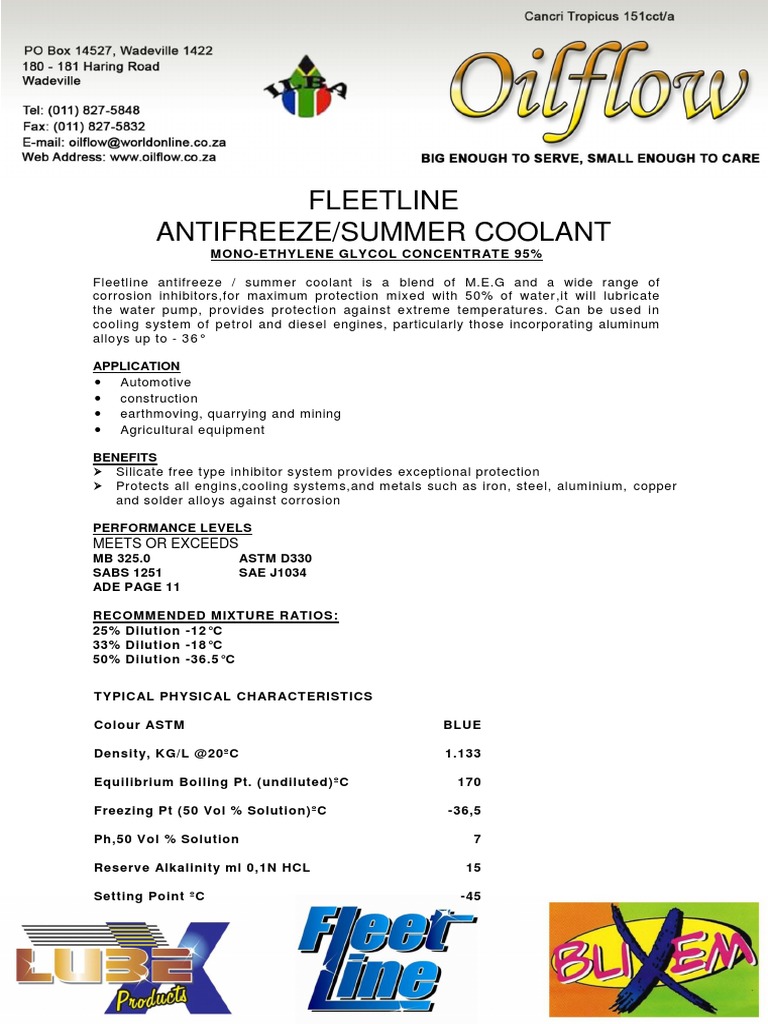 Fleetline Antifreeze/Summer Coolant: Meets or Exceeds | PDF | Chemistry ...