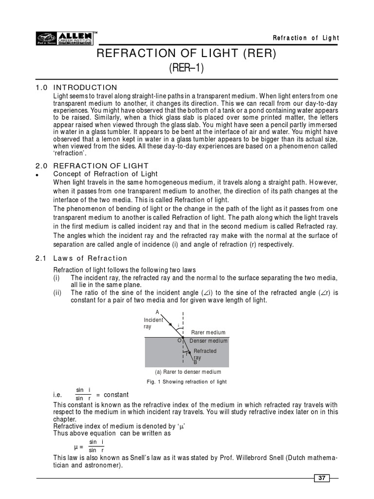 02 - Optics-Refraction (Final) | PDF | Refractive Index | Transmission ...