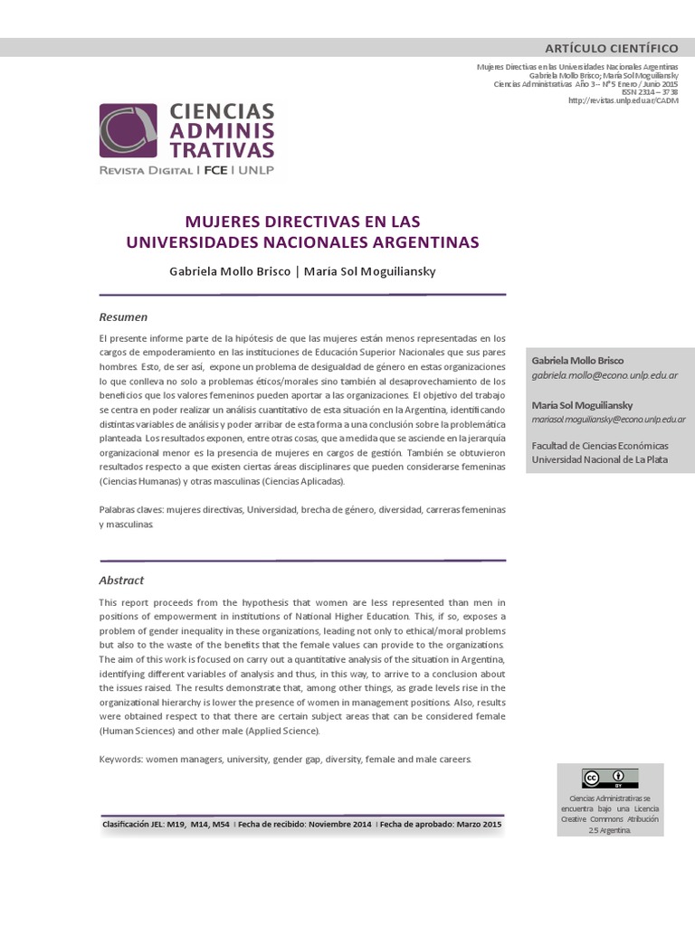 Mujeres en Cargos Universitarios Argentinos | PDF | Desigualdad social ...