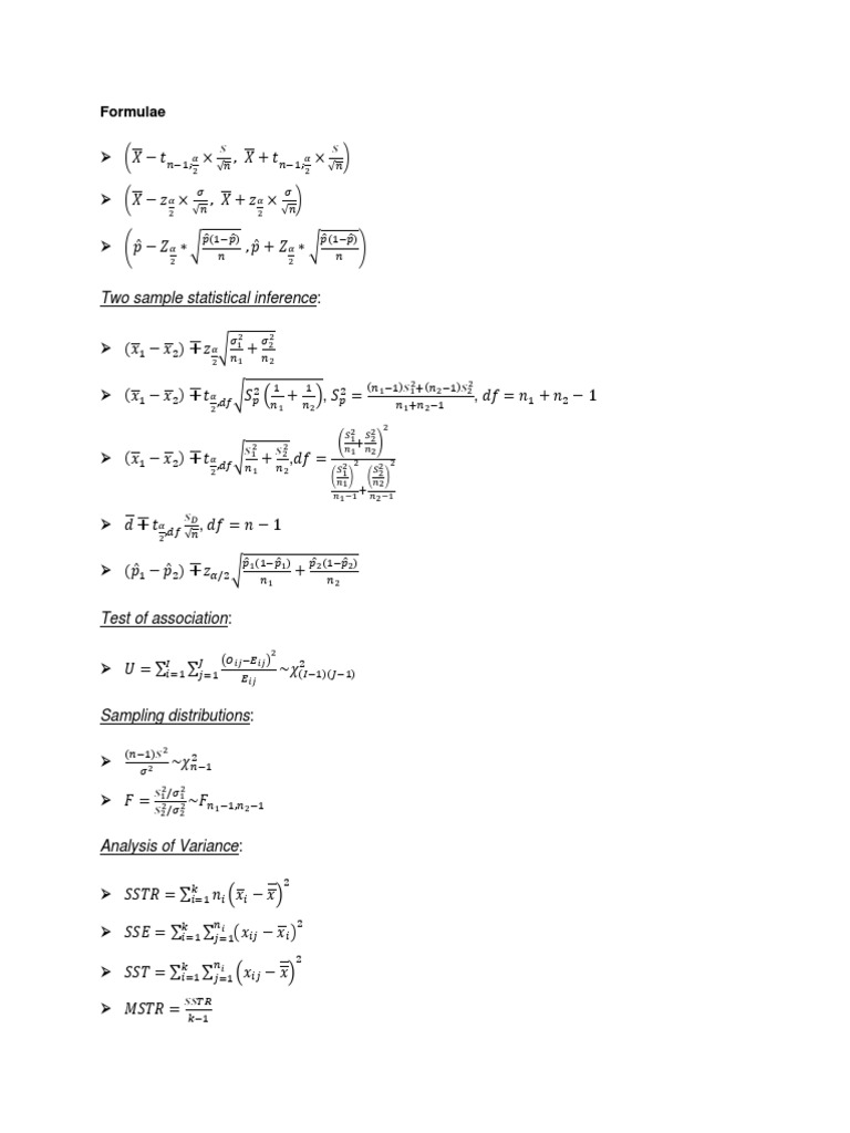 Two Sample Statistical Inference:: Formulae | PDF | Estimation Theory ...