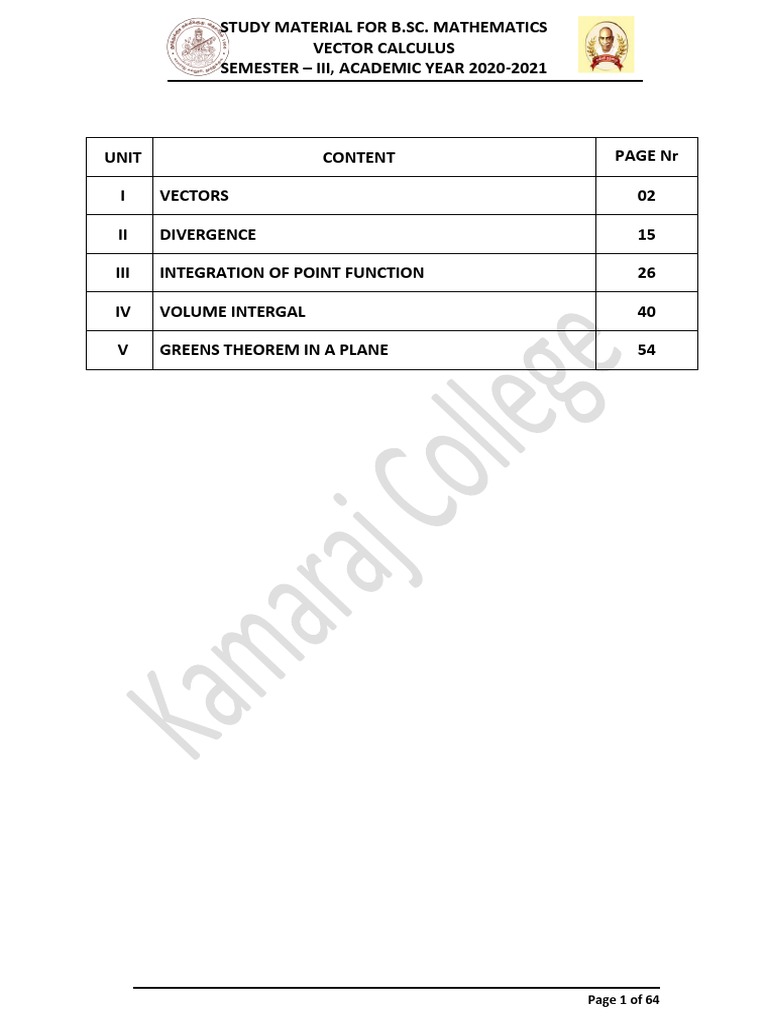 005 Skill Based Core - Vector Calculus - III Sem | Download Free PDF ...