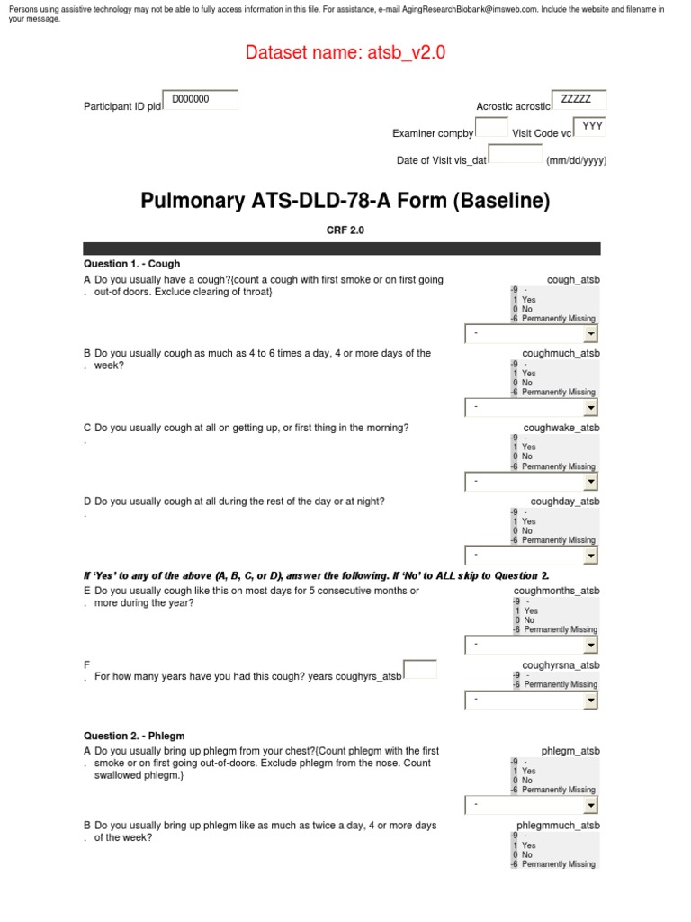 F058 - Pulmonary - ATS-DLD-78-A - Form (Baseline) - v2.0 | PDF ...