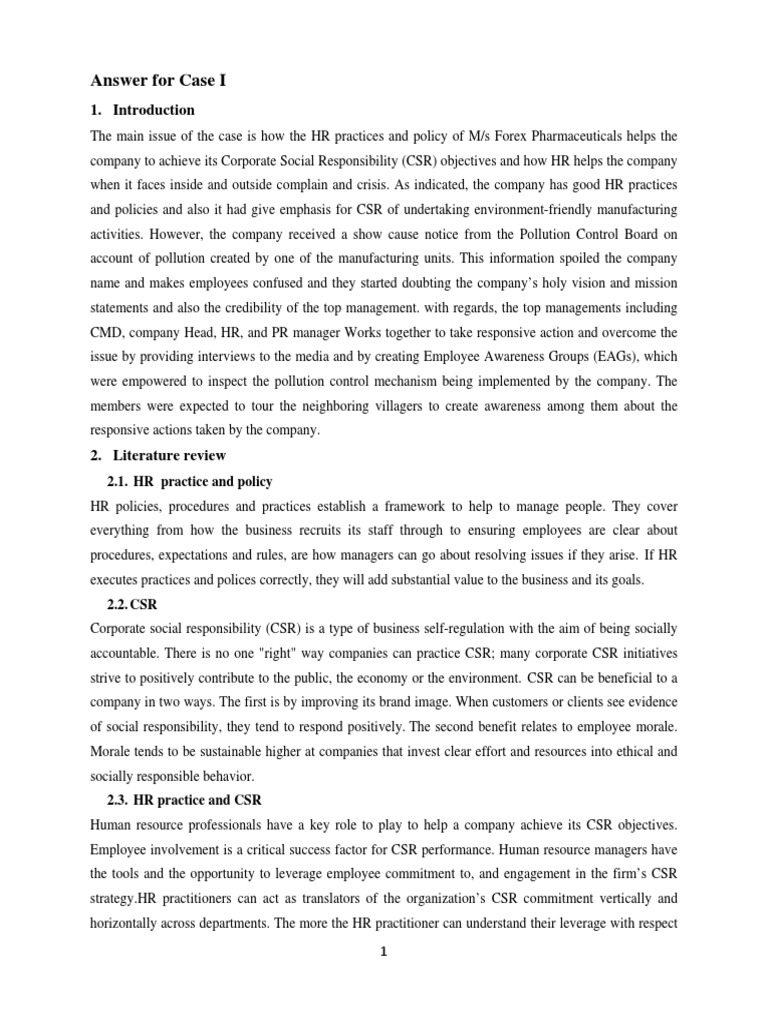 Case Study Assignment 1 | PDF | Corporate Social Responsibility | Employment