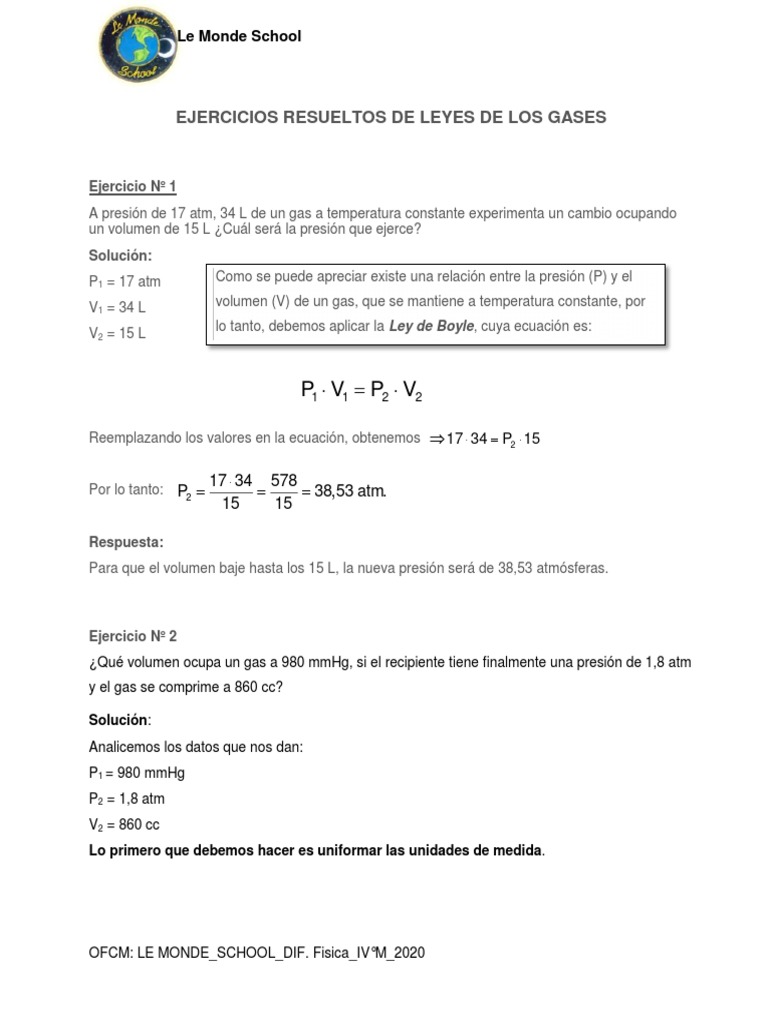 Ejercicios Resueltos de Leyes de Los Gases | PDF | Gases | Presión