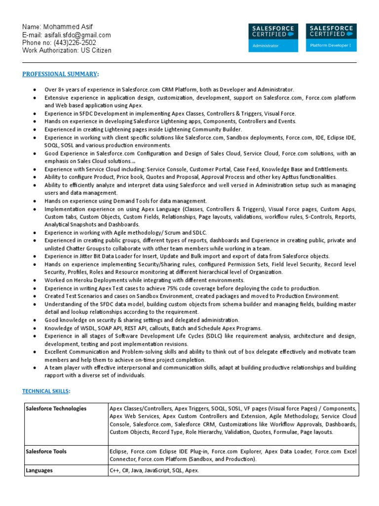 Sample Salesforce Resume | PDF | Cloud Computing | World Wide Web