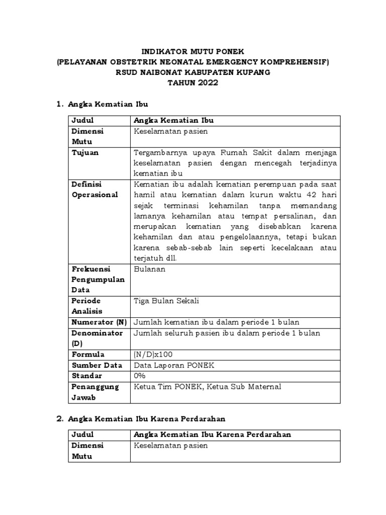 Indikator Mutu Ponek | PDF
