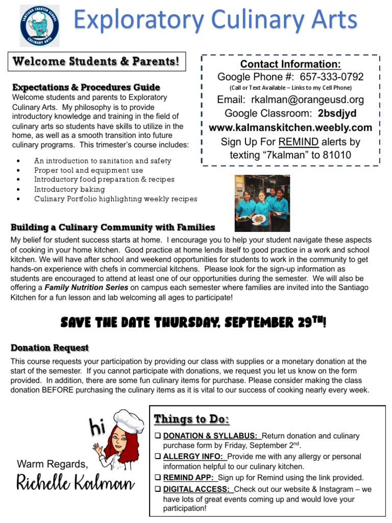 7th Culinary Tri 1 Syllabus 22-23 | PDF | Culinary Arts | Cooking