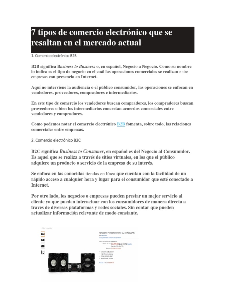 7 Tipos de Comercio Electrónico Que Se Resaltan en El Mercado Actual | PDF | Comercio ...