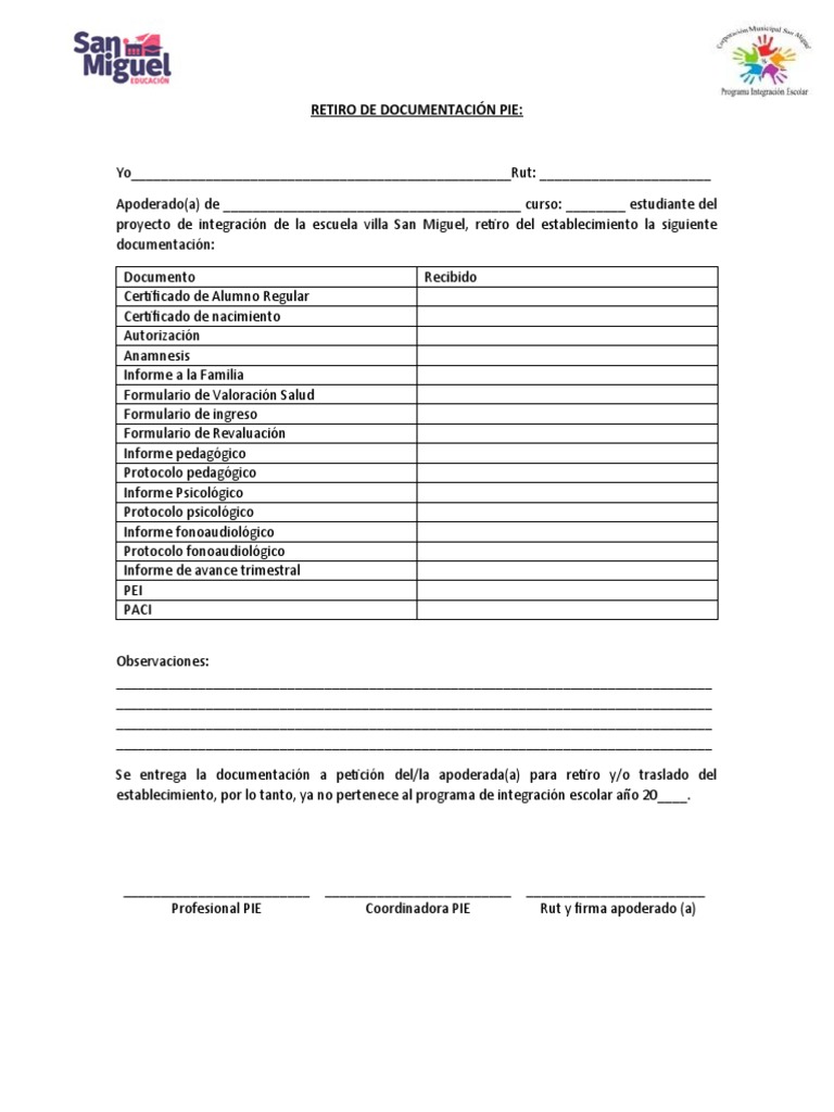 Retiro de Documentación Pie | PDF